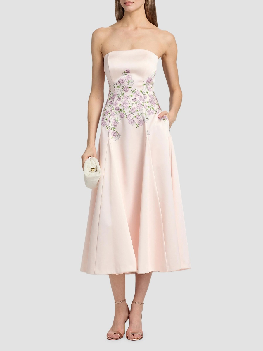 KAY UNGER tabitha floral tea-length strapless cocktail dress